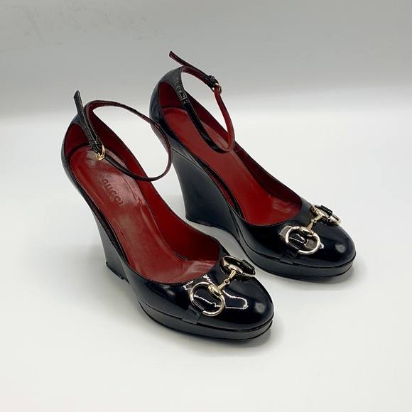 Gucci | Shoes | Gucci Womens Patent Leather Wedge Buckle Heels | Poshmark